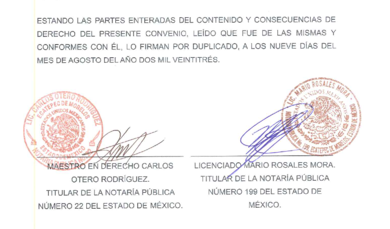 Mensaje de los notarios Carlos Otero Rodríguez y Mario Rosales Mora